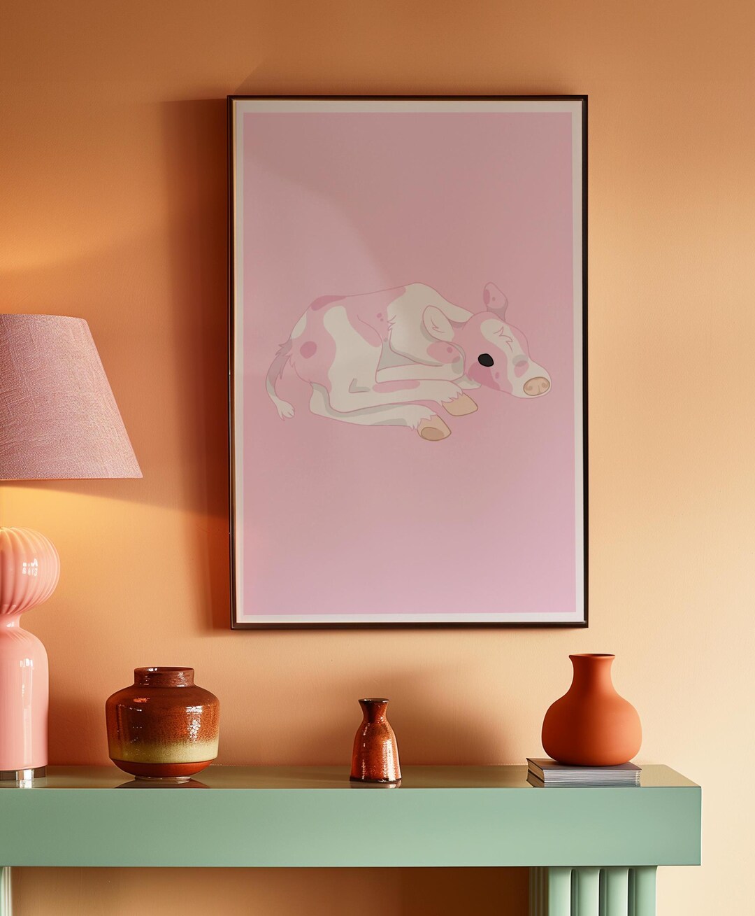 Strawberry Cow Print - Cute Pink Cow Poster - Kawaii Strawberry Cow ...