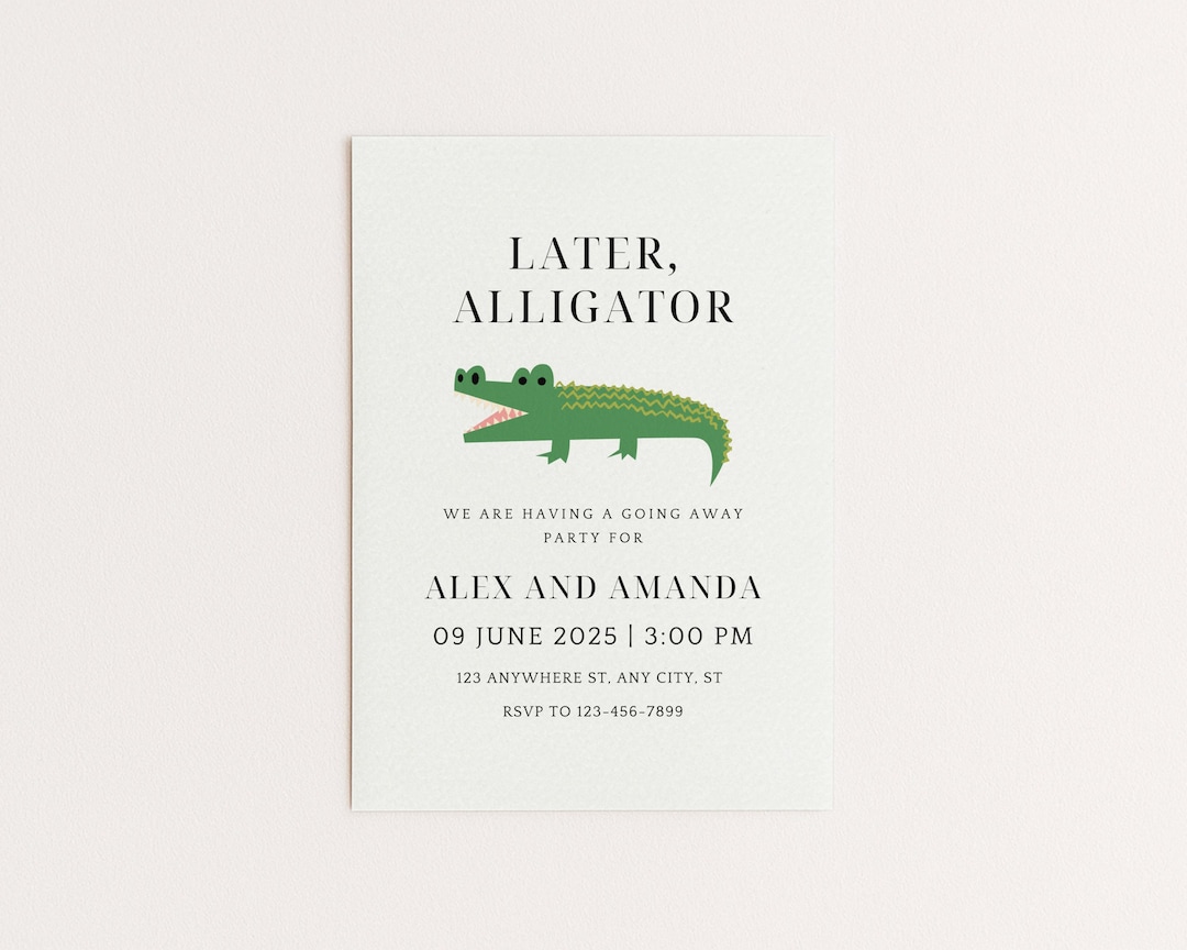 Later Alligator Going Away Party Invitation, Farewell Celebration ...