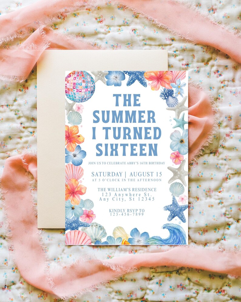 The Summer I Turned Pretty Birthday Invitation, 16th Beach Theme Party ...