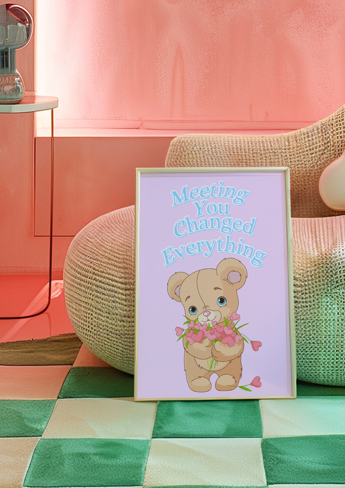 Meeting You Changed Everything Poster Cute Bear Art Print Vintage Teddy ...