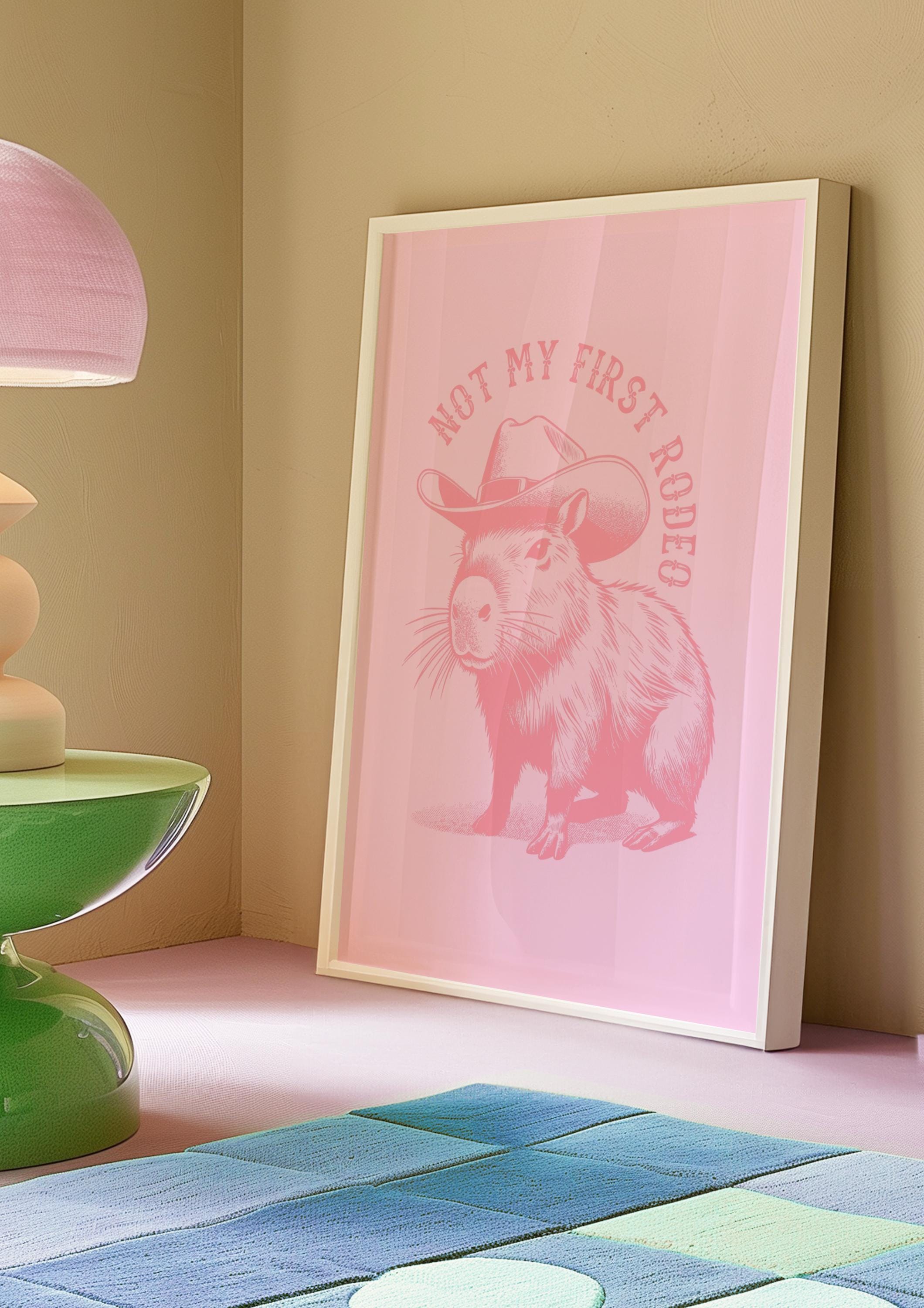 Cowboy Capybara Art Print - Pink Western Wall Art - Cute Capybara ...