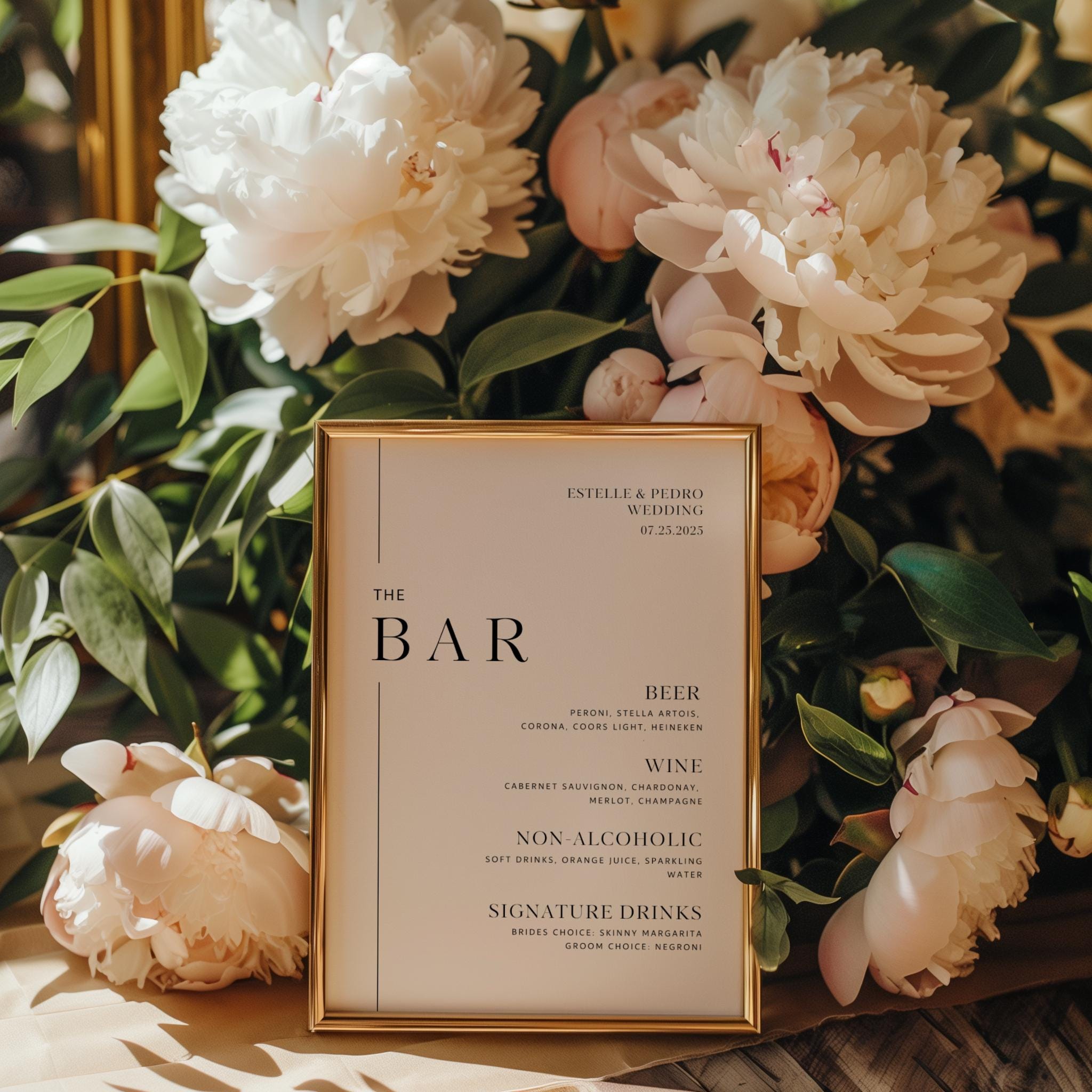 Minimalist Wedding Bar Menu Sign, Printable Wedding Bar Menu Template ...