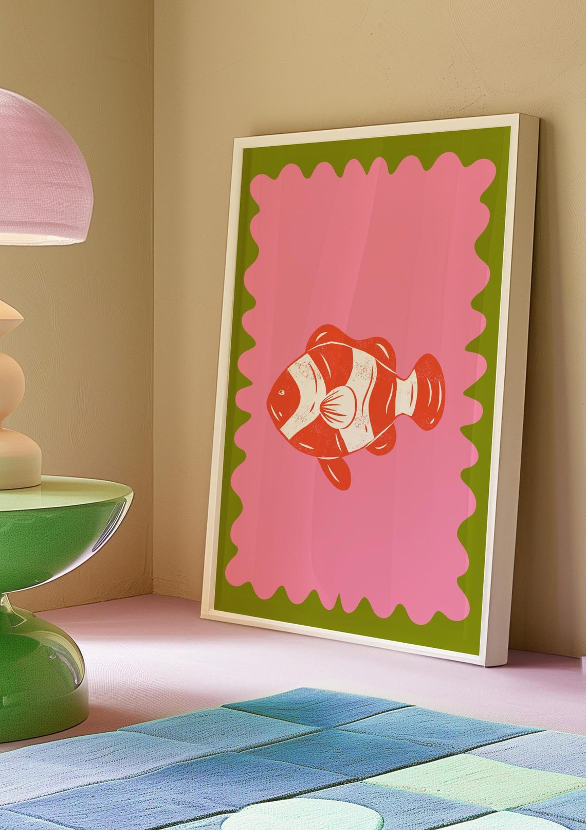 Preppy Clownfish Print -mid Century Fish Poster -vibrant Sea Creature ...
