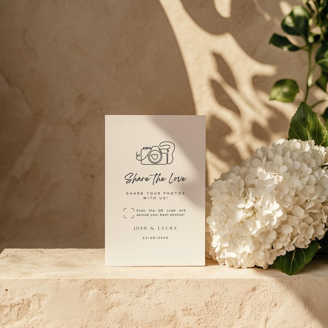Wedding Photo QR Code Card, Share QR Code Sign, Bridal Shower Card ...