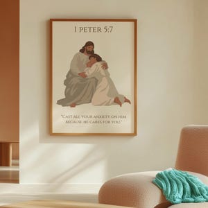 Modern Christian Art-minimalist Jesus Painting- 1 Peter 5:7 - Jesus ...