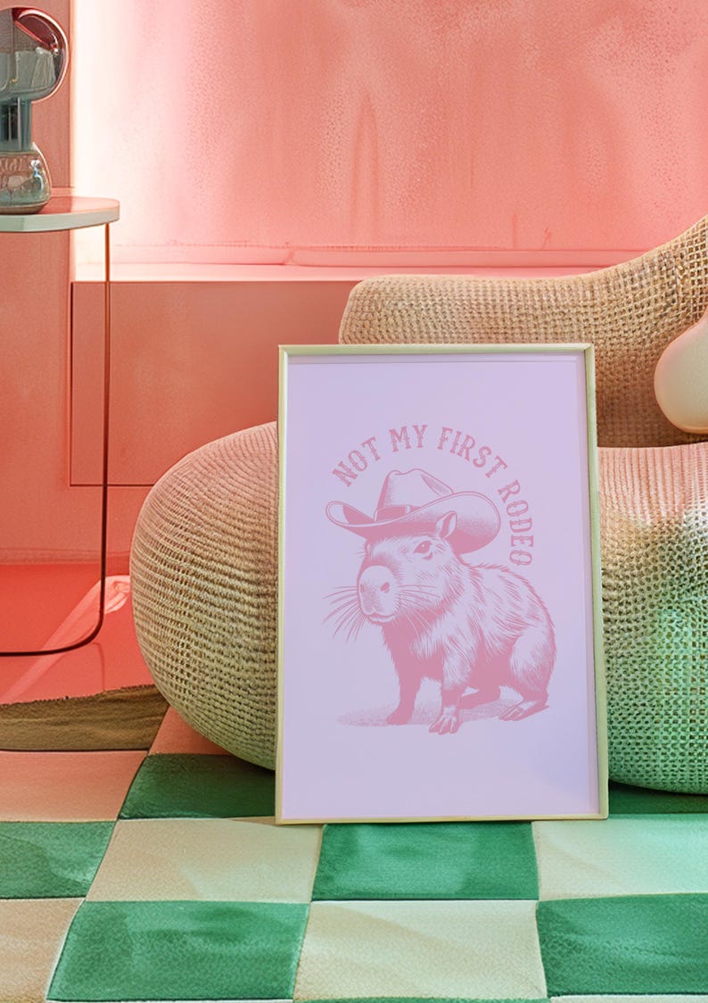Cowboy Capybara Art Print - Pink Western Wall Art - Cute Capybara ...
