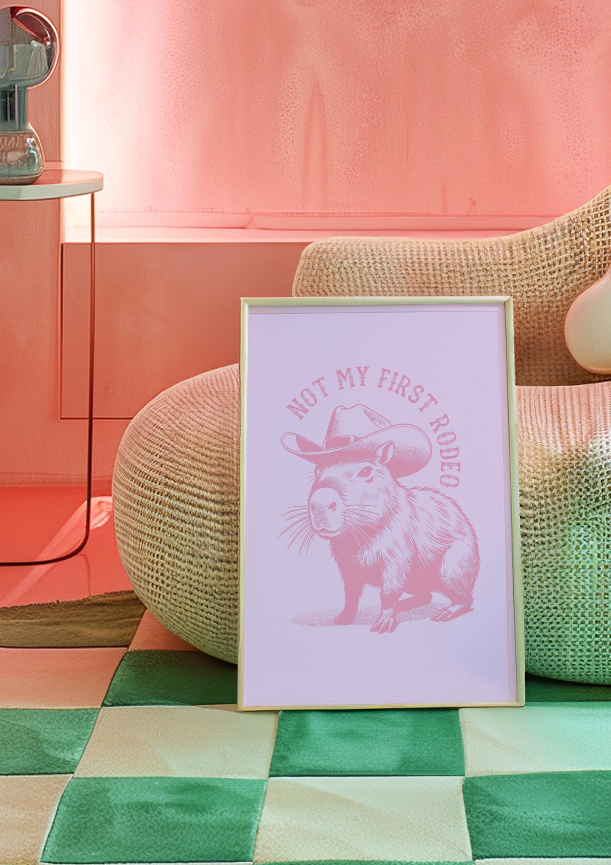 Cowboy Capybara Art Print - Pink Western Wall Art - Cute Capybara ...
