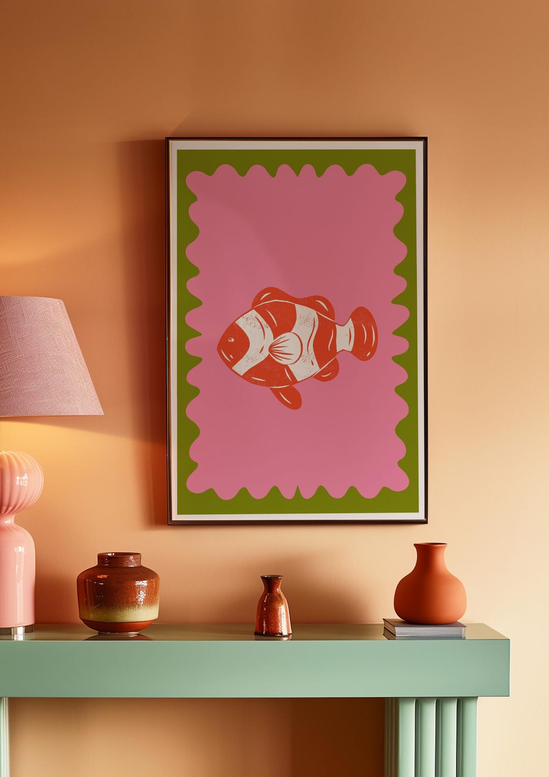 Preppy Clownfish Print mid Century Fish Poster vibrant Sea Creature ...