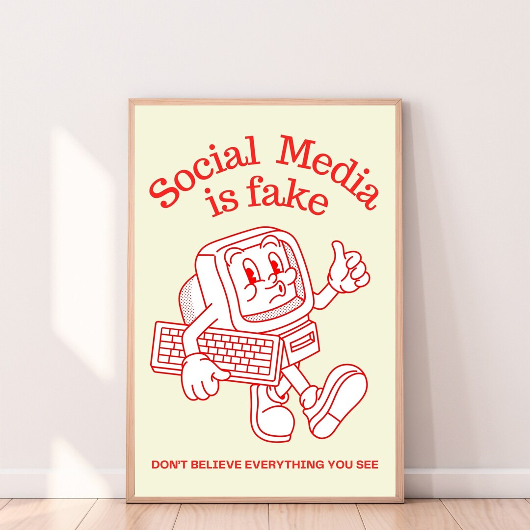Retro Social Media is Fake Poster, 70s Fun Print/ Retro Typography ...