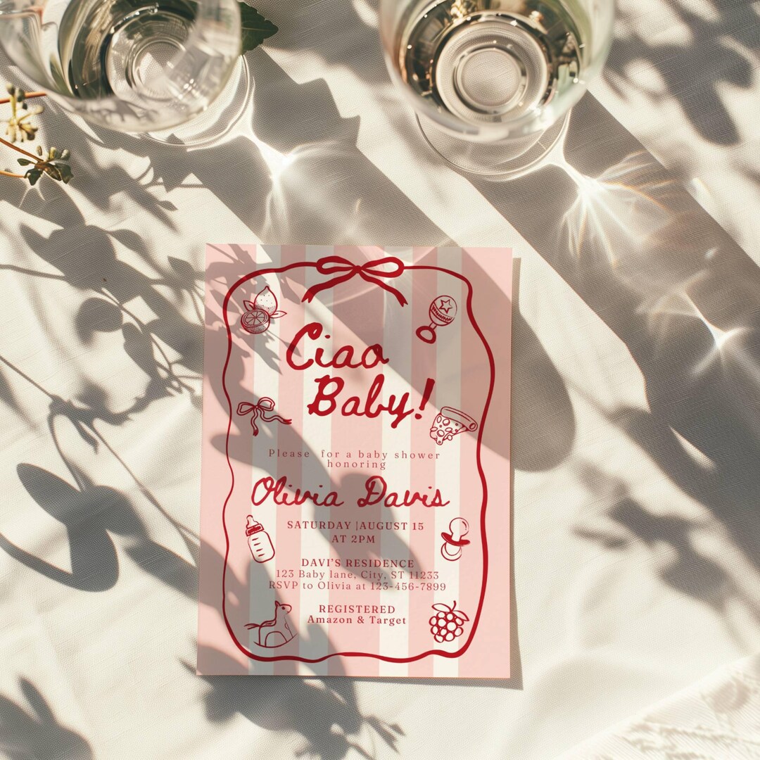 Ciao Bambino Baby Shower Invitation Template, Gender Neutral Red ...