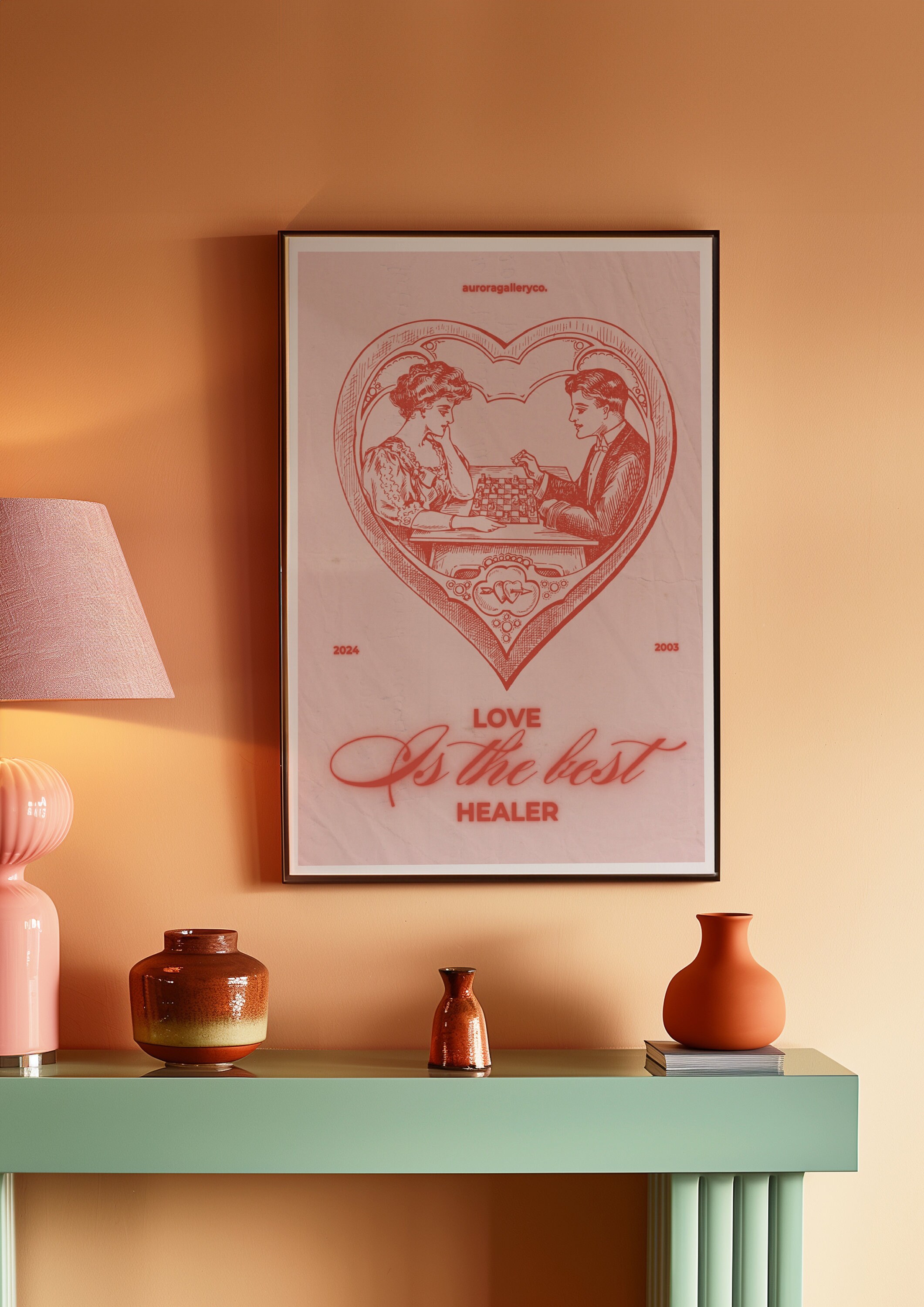 Romantic Love Healer Poster Retro Heart Design Valentine's Day Gift ...