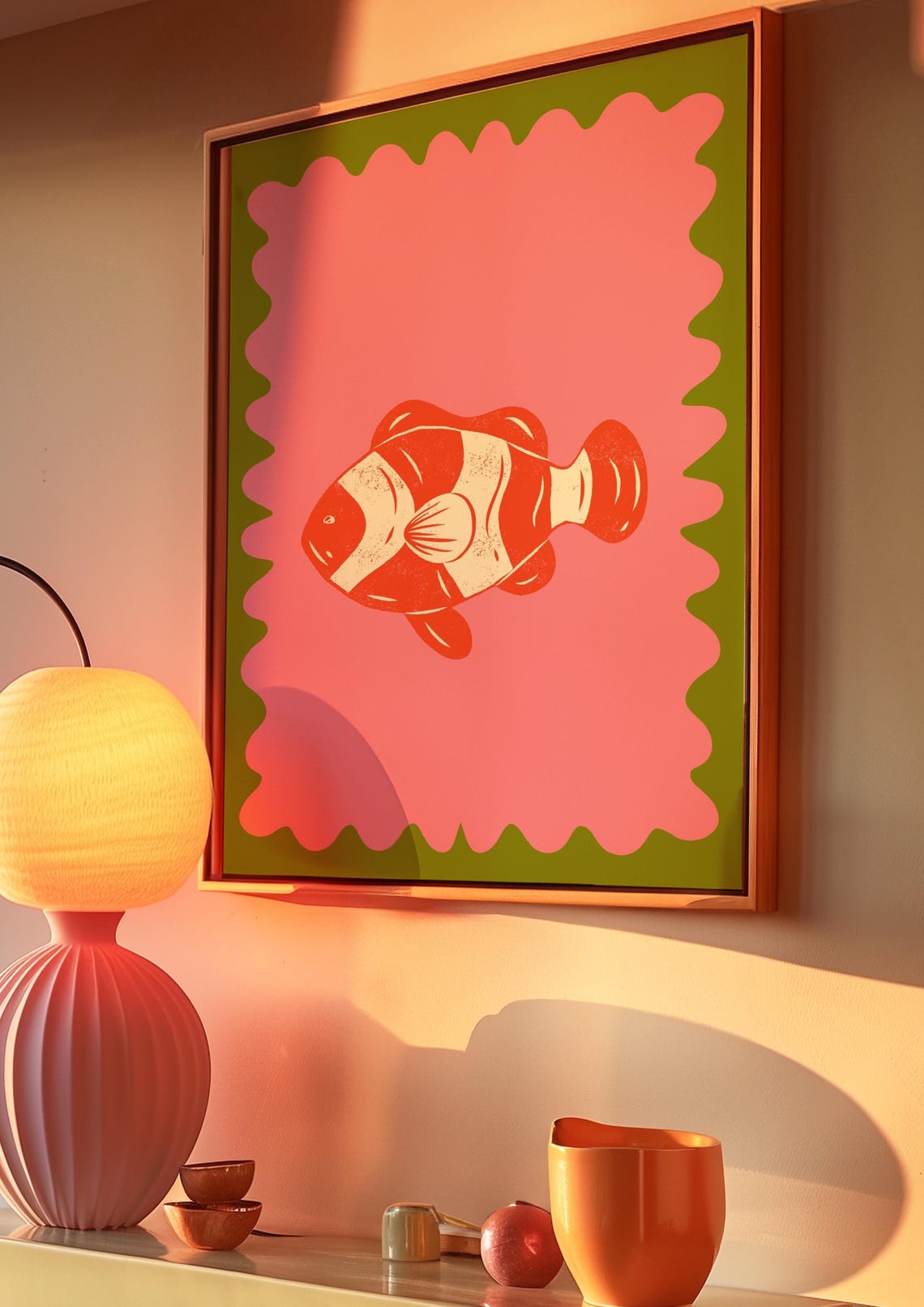 Preppy Clownfish Print -mid Century Fish Poster -vibrant Sea Creature ...
