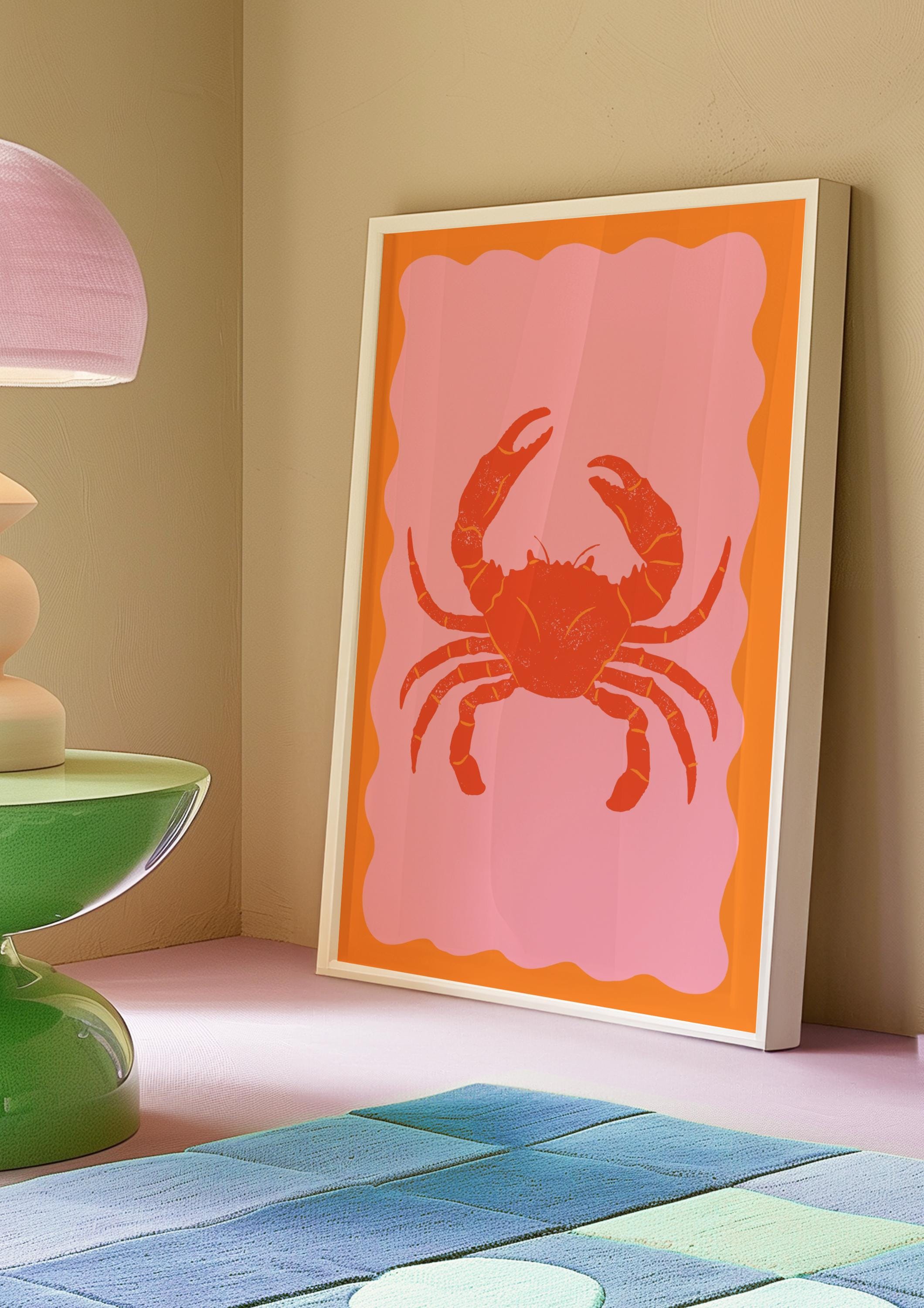 Preppy Red Crab Print Maximalist Retro Crab Poster Orange Crab Art Fun ...
