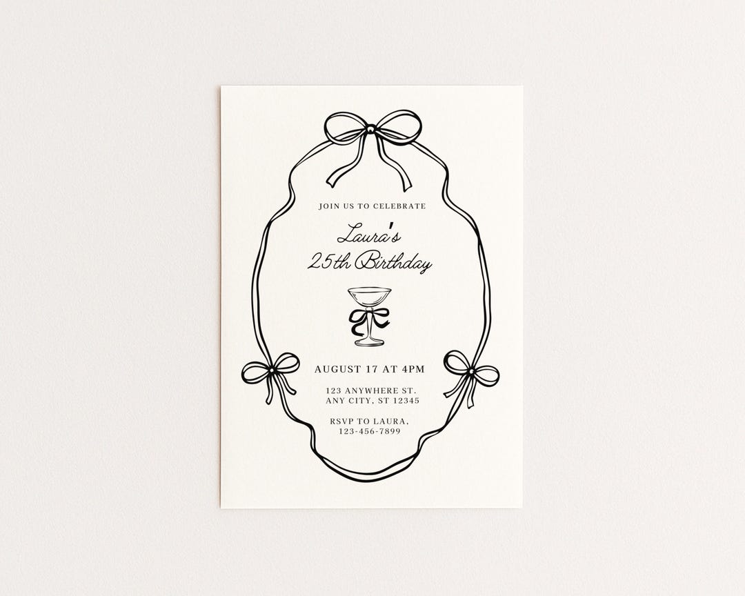 Vintage 25th Birthday Invitation Editable, Elegant Birthday Party ...