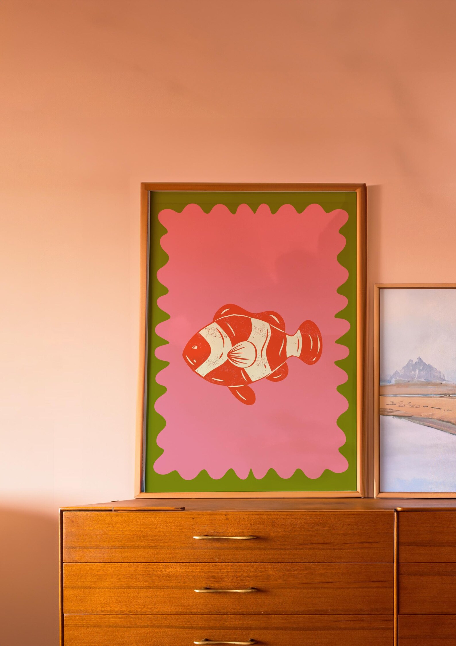 Preppy Clownfish Print -mid Century Fish Poster -vibrant Sea Creature ...