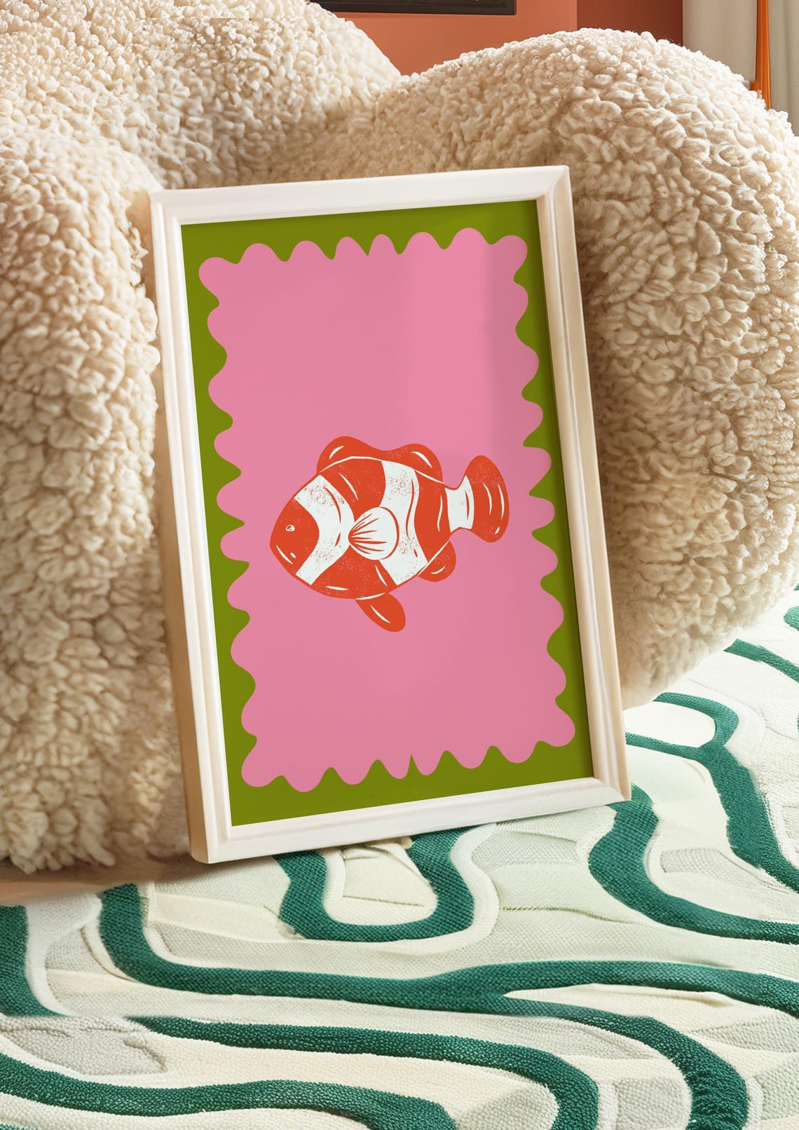 Preppy Clownfish Print -mid Century Fish Poster -vibrant Sea Creature ...