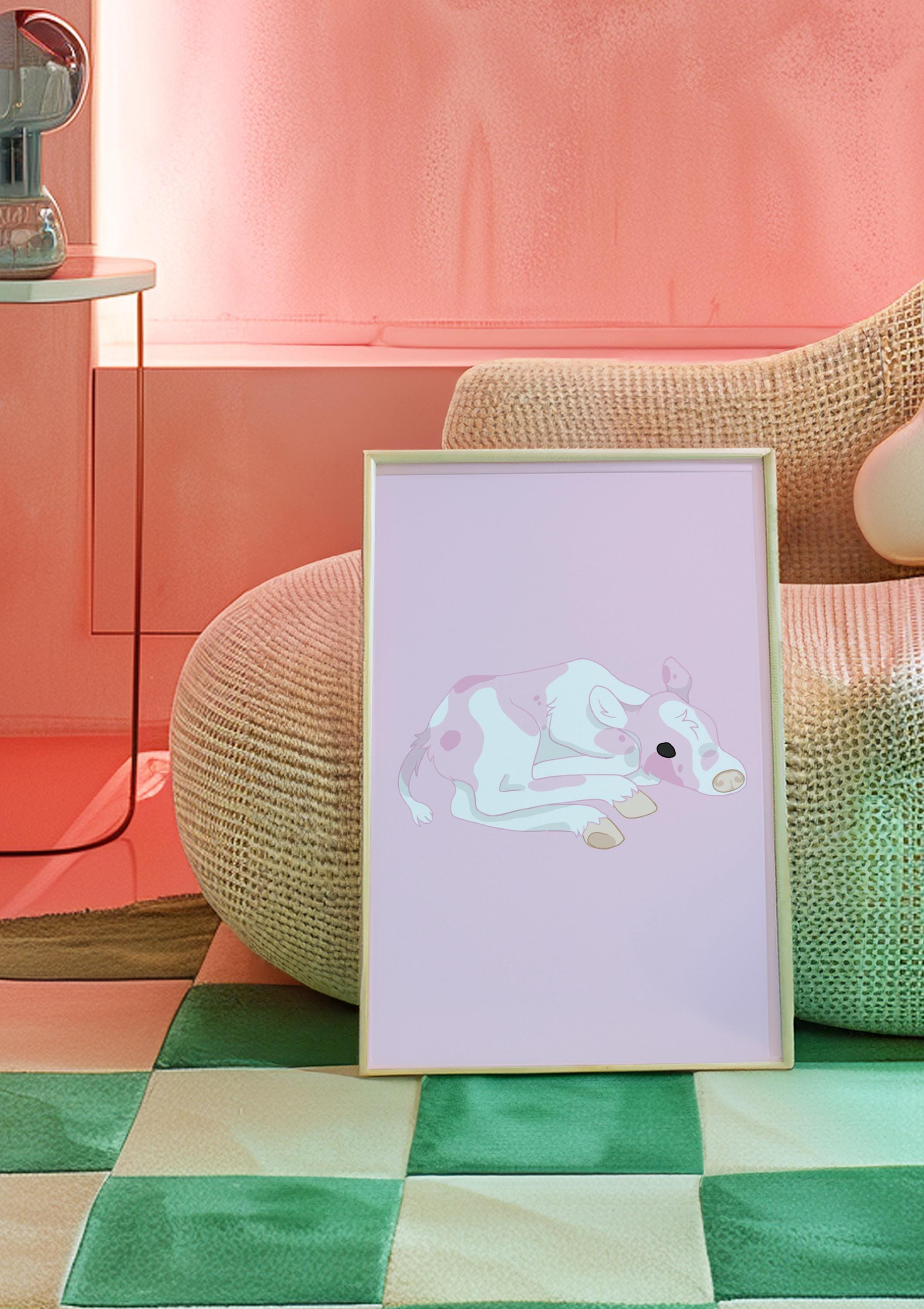 Strawberry Cow Print - Cute Pink Cow Poster - Kawaii Strawberry Cow ...