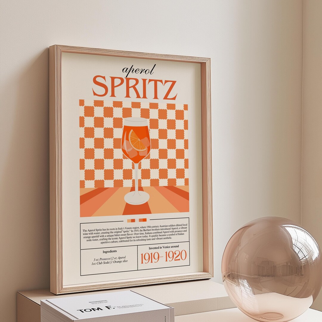 Aperol Spritz Print | Bar Cart Decor Poster | Cocktail Recipe Art | Classic Cocktail Poster ...