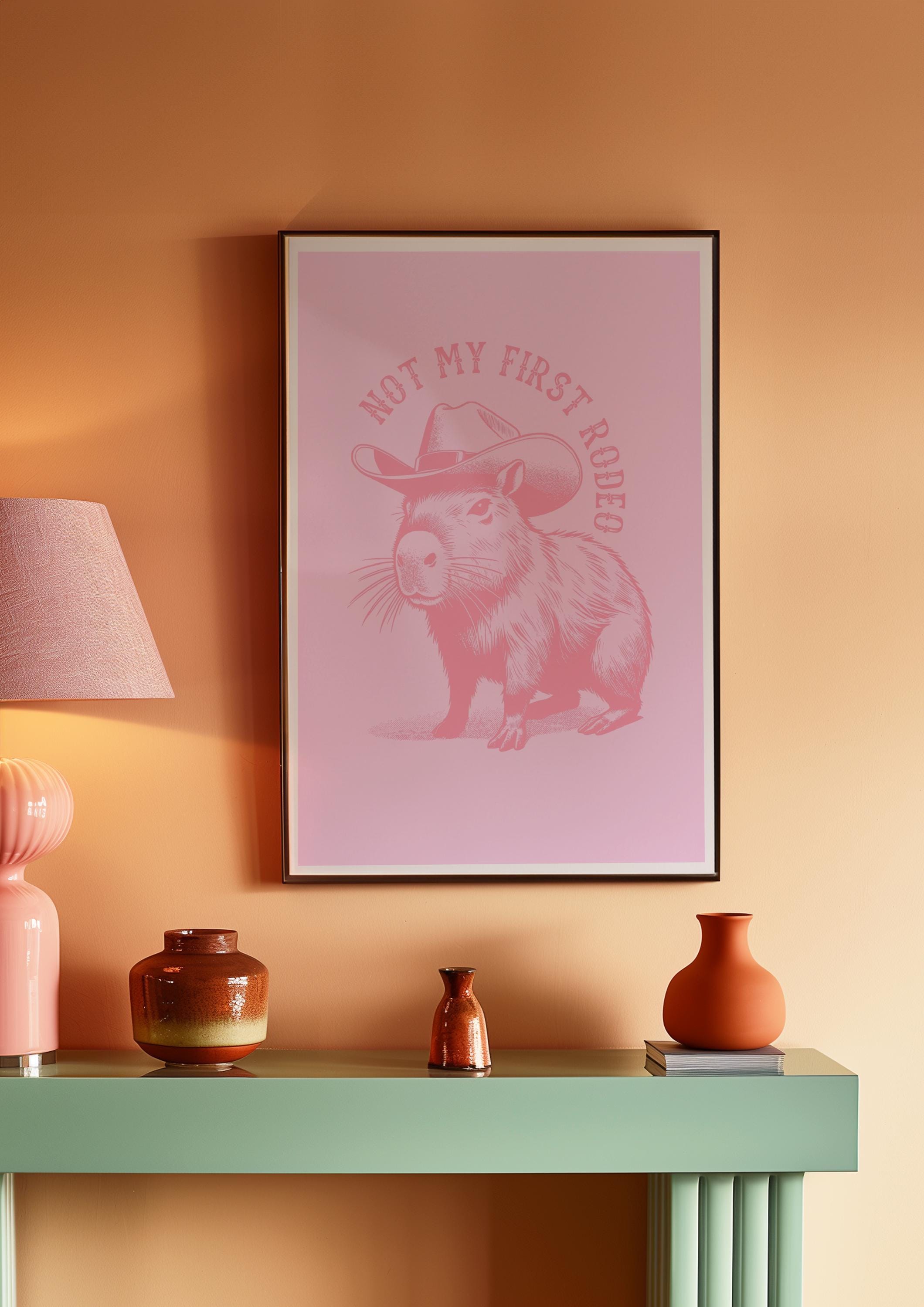 Cowboy Capybara Art Print - Pink Western Wall Art - Cute Capybara ...