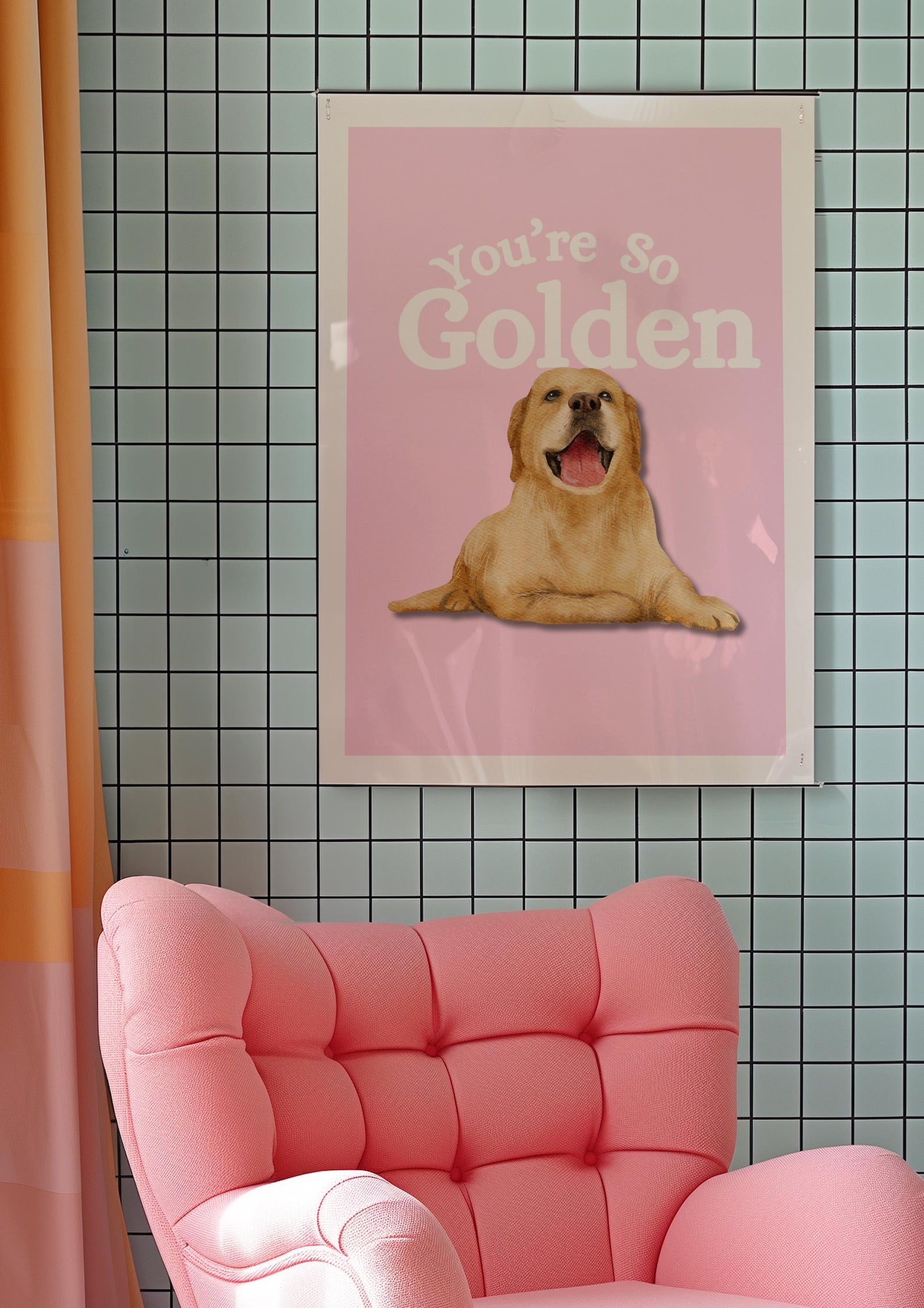 You Are so Golden Poster Golden Retriever Dog Illustration Preppy ...