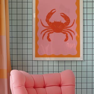 Preppy Red Crab Print Maximalist Retro Crab Poster Orange Crab Art Fun ...