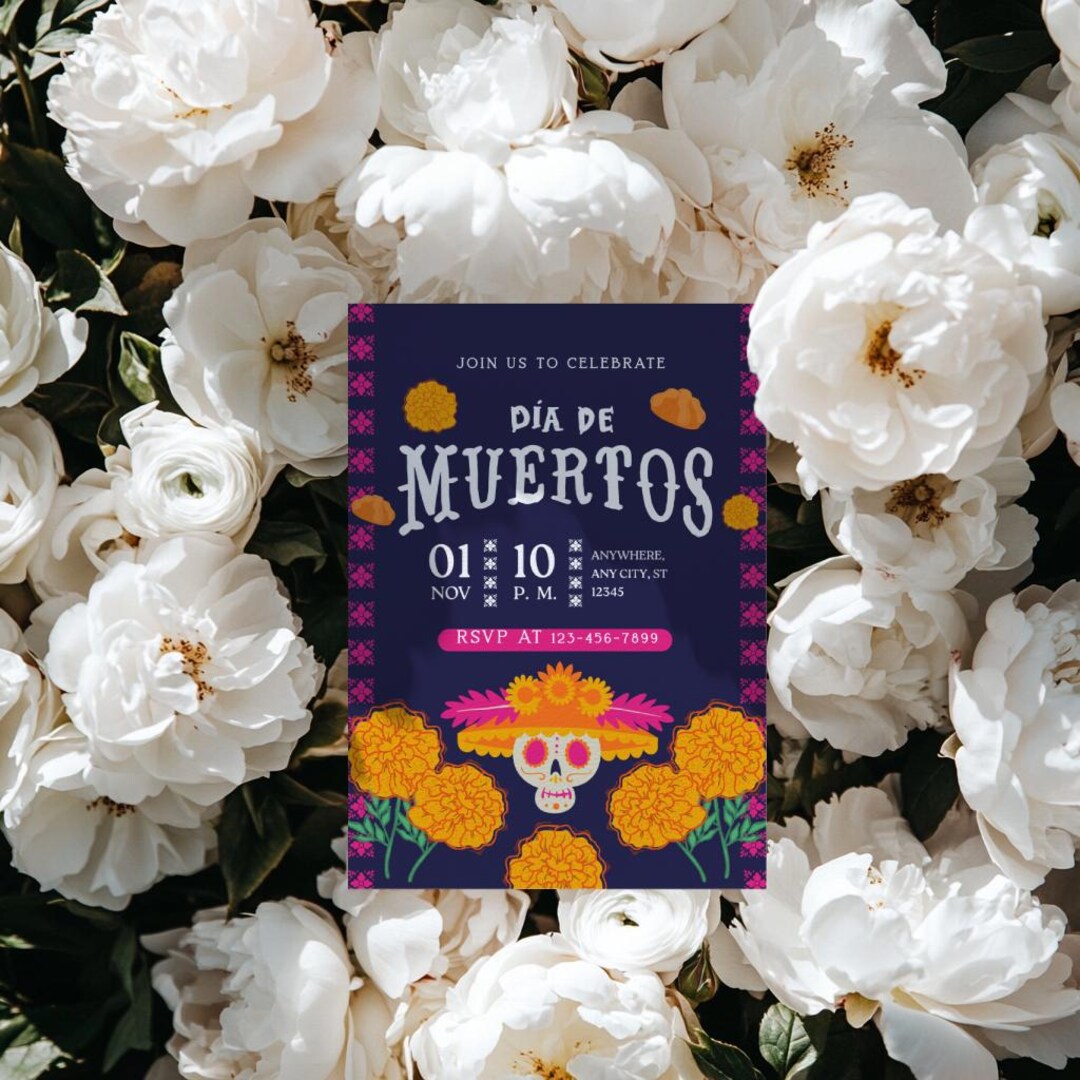 Editable Dia De Muertos Invitation | Sugar Skull, Cempasuchil (digital ...