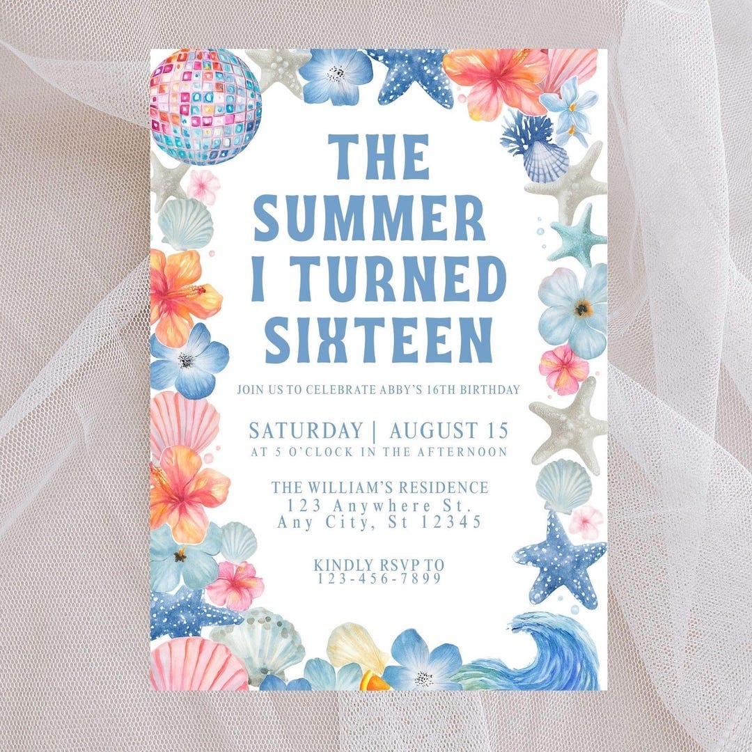 The Summer I Turned Pretty Birthday Invitation, 16th Beach Theme Party ...