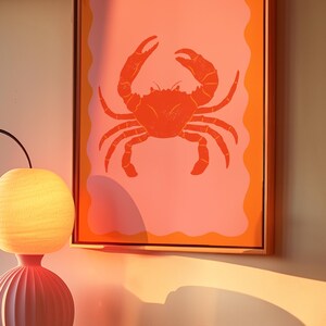 Preppy Red Crab Print Maximalist Retro Crab Poster Orange Crab Art Fun ...