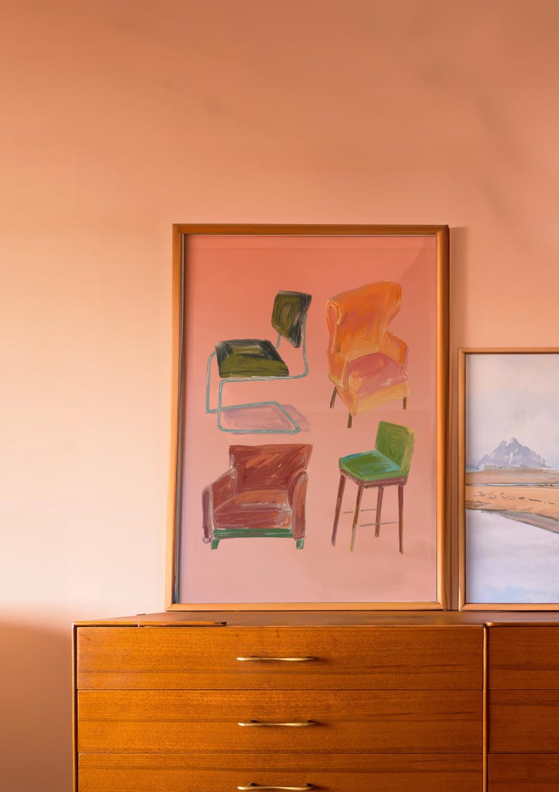 Take a Seat Print - Abstract Chair Wall Art Print - Painterly Bar Stool ...