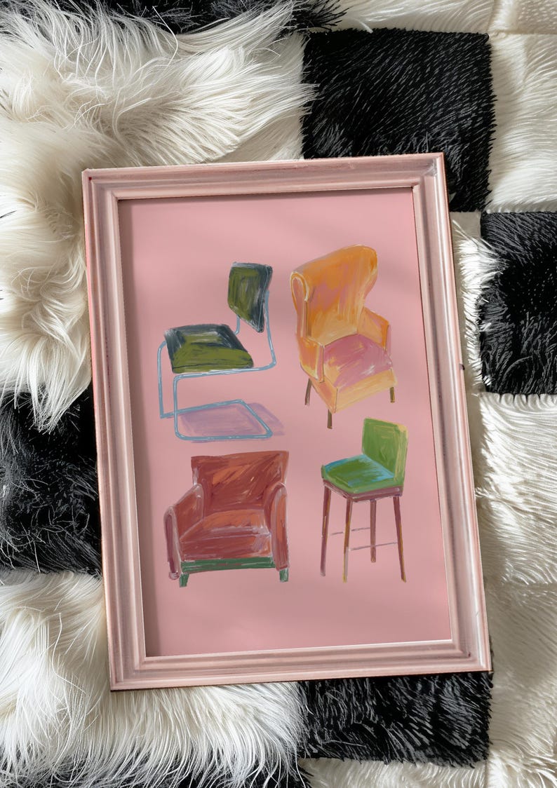 Take a Seat Print Abstract Chair Wall Art Print Painterly Bar Stool ...