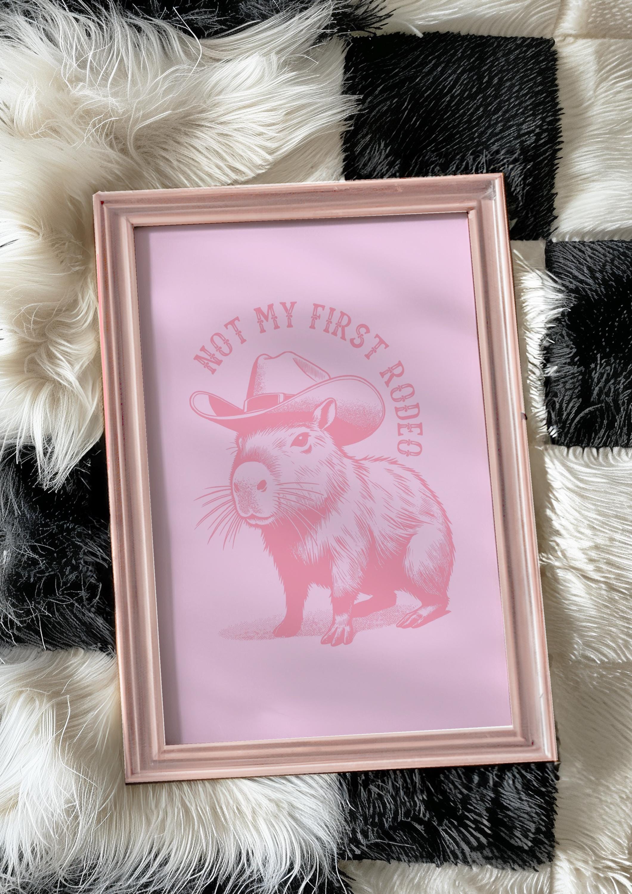 Cowboy Capybara Art Print - Pink Western Wall Art - Cute Capybara ...