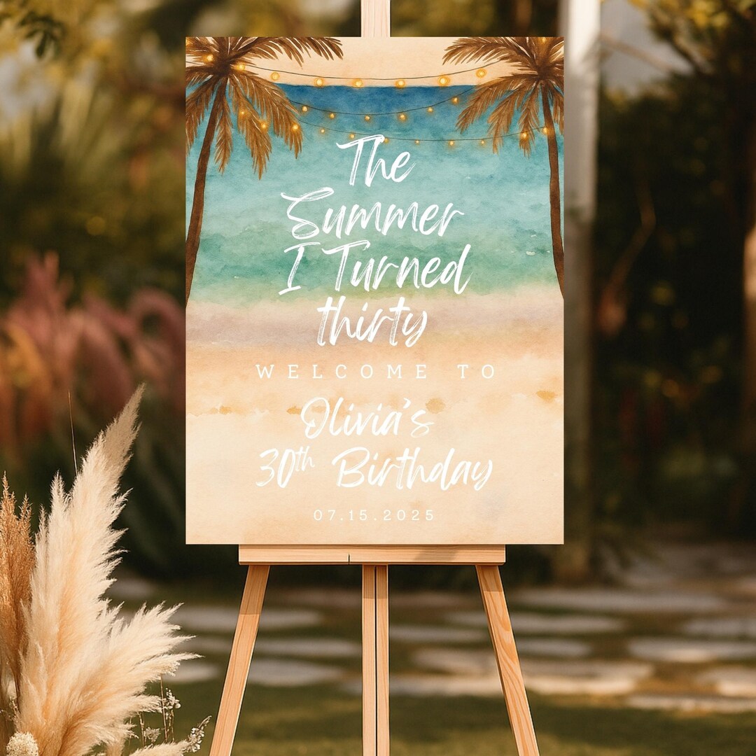 Coastal 30th Birthday Welcome Sign, Beach Theme Party (digital Download ...