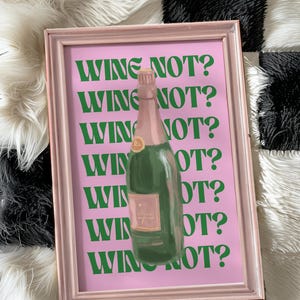 Wine Not Poster - Vintage Bar Decor - Preppy Bar Cart Art - Retro ...