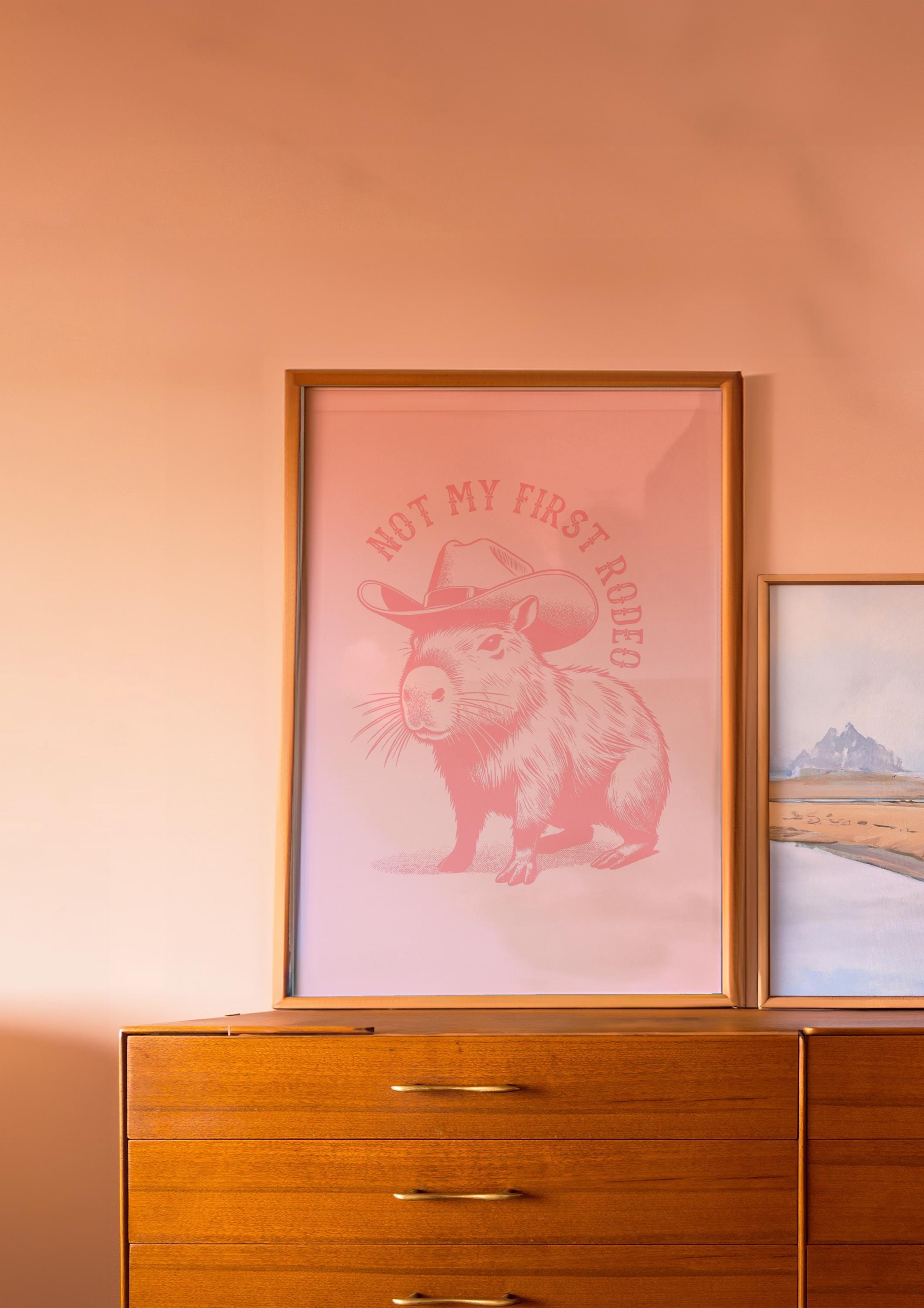 Cowboy Capybara Art Print - Pink Western Wall Art - Cute Capybara ...