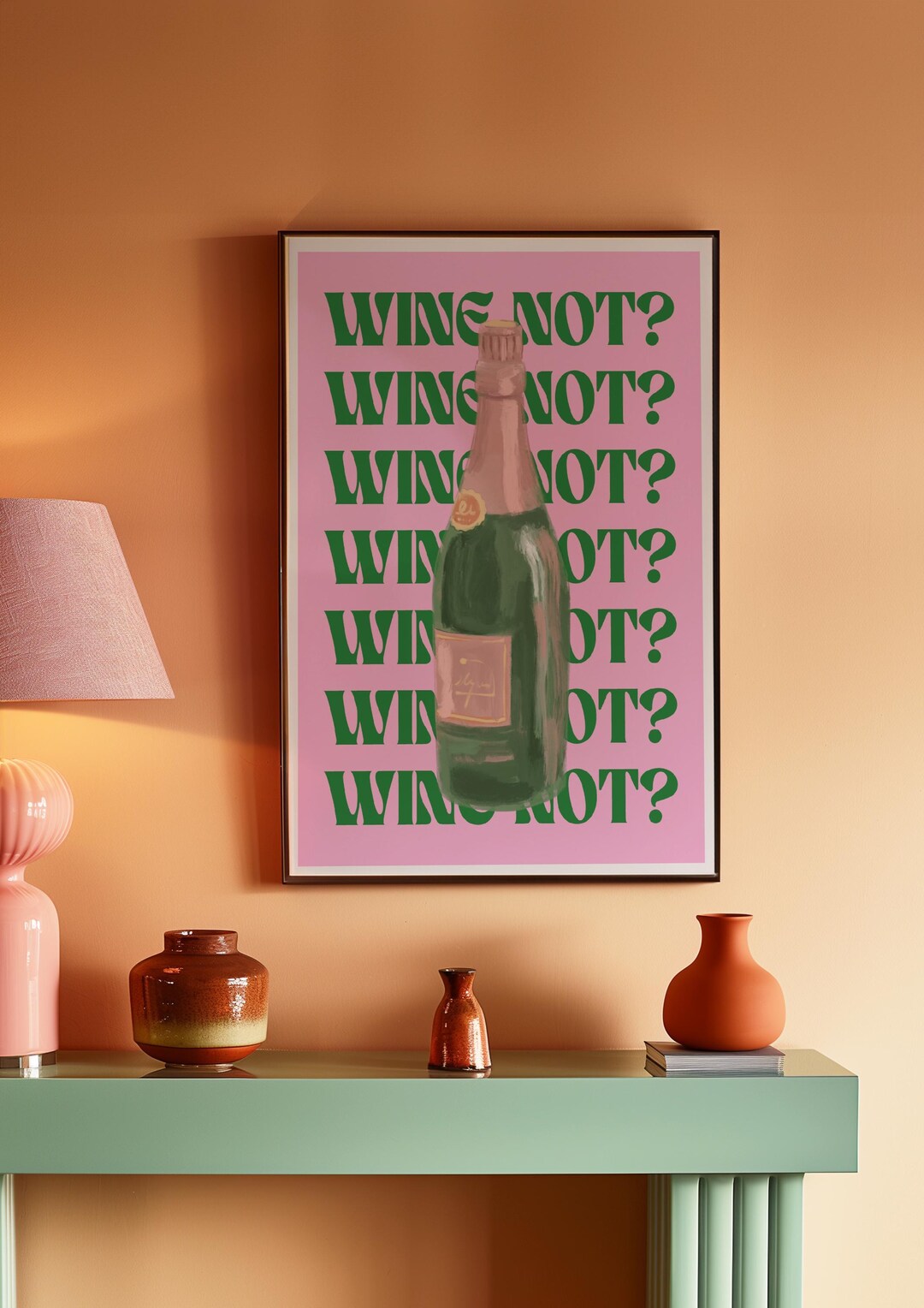 Wine Not Poster - Vintage Bar Decor - Preppy Bar Cart Art - Retro ...