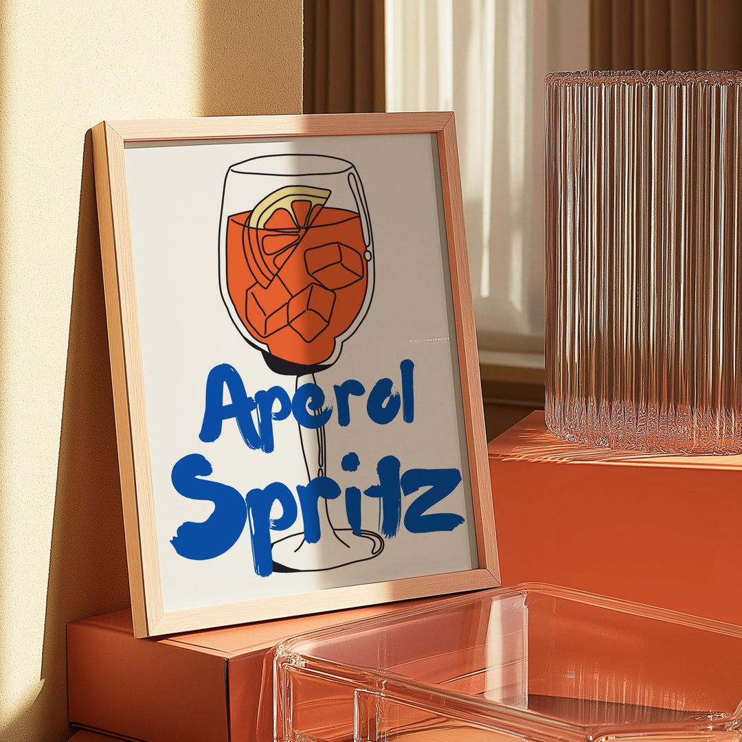 Aperol Spritz Art Print | Bar Cart Decor Cocktail Poster | Party ...