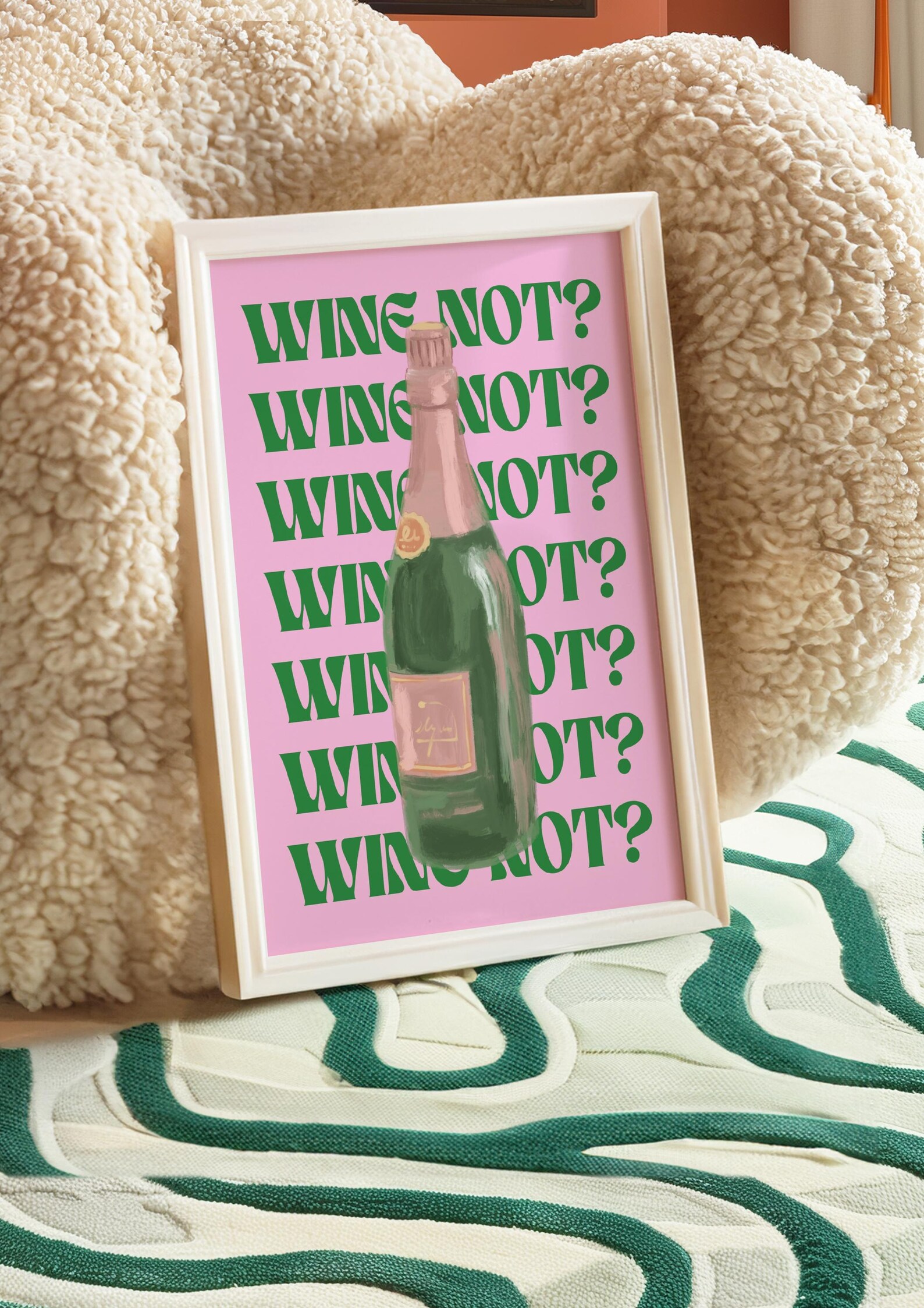 Wine Not Poster - Vintage Bar Decor - Preppy Bar Cart Art - Retro ...