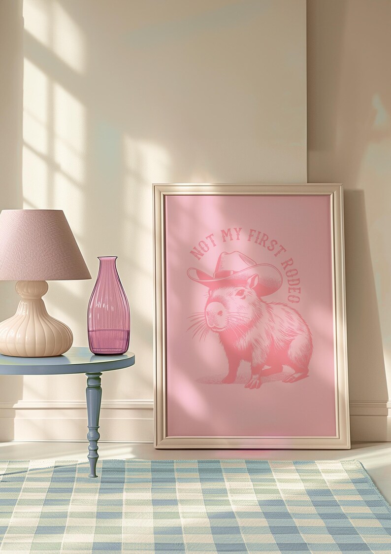 Cowboy Capybara Art Print - Pink Western Wall Art - Cute Capybara ...
