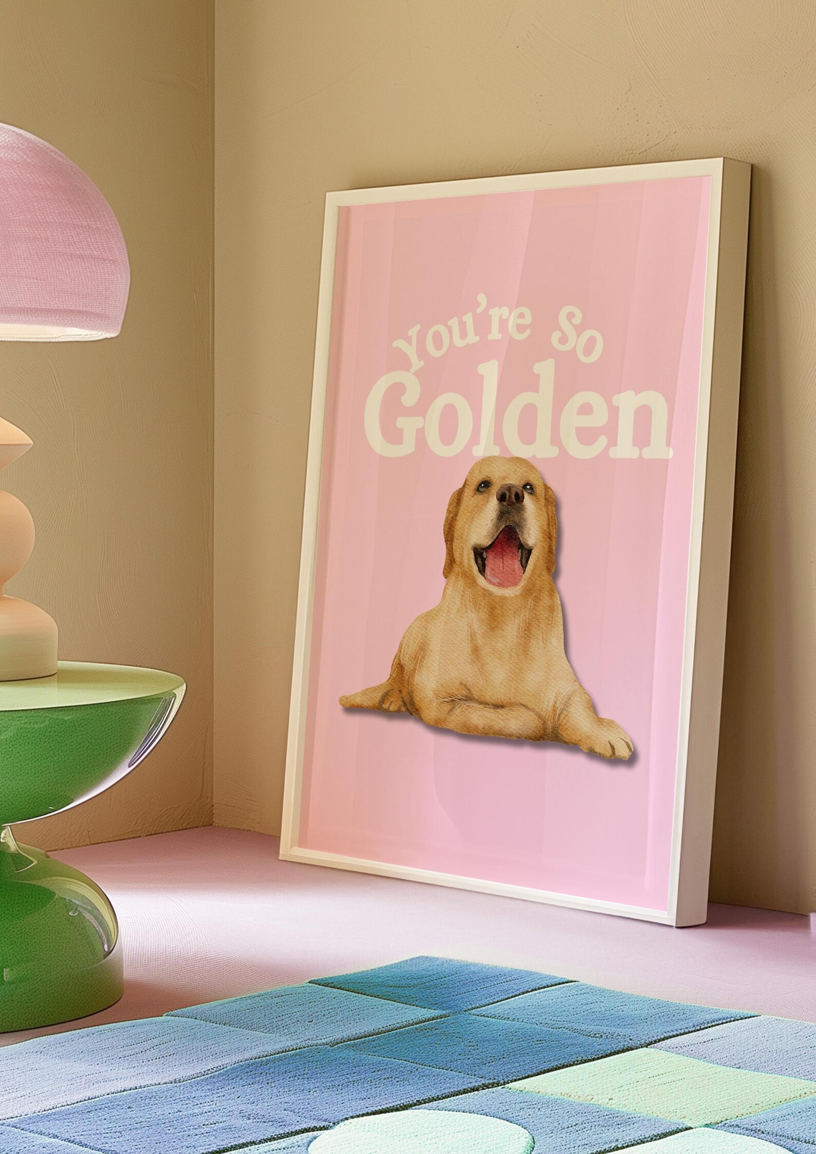 You Are so Golden Poster Golden Retriever Dog Illustration Preppy ...