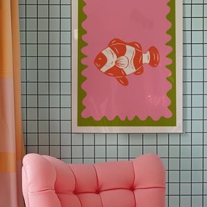 Preppy Clownfish Print mid Century Fish Poster vibrant Sea Creature ...