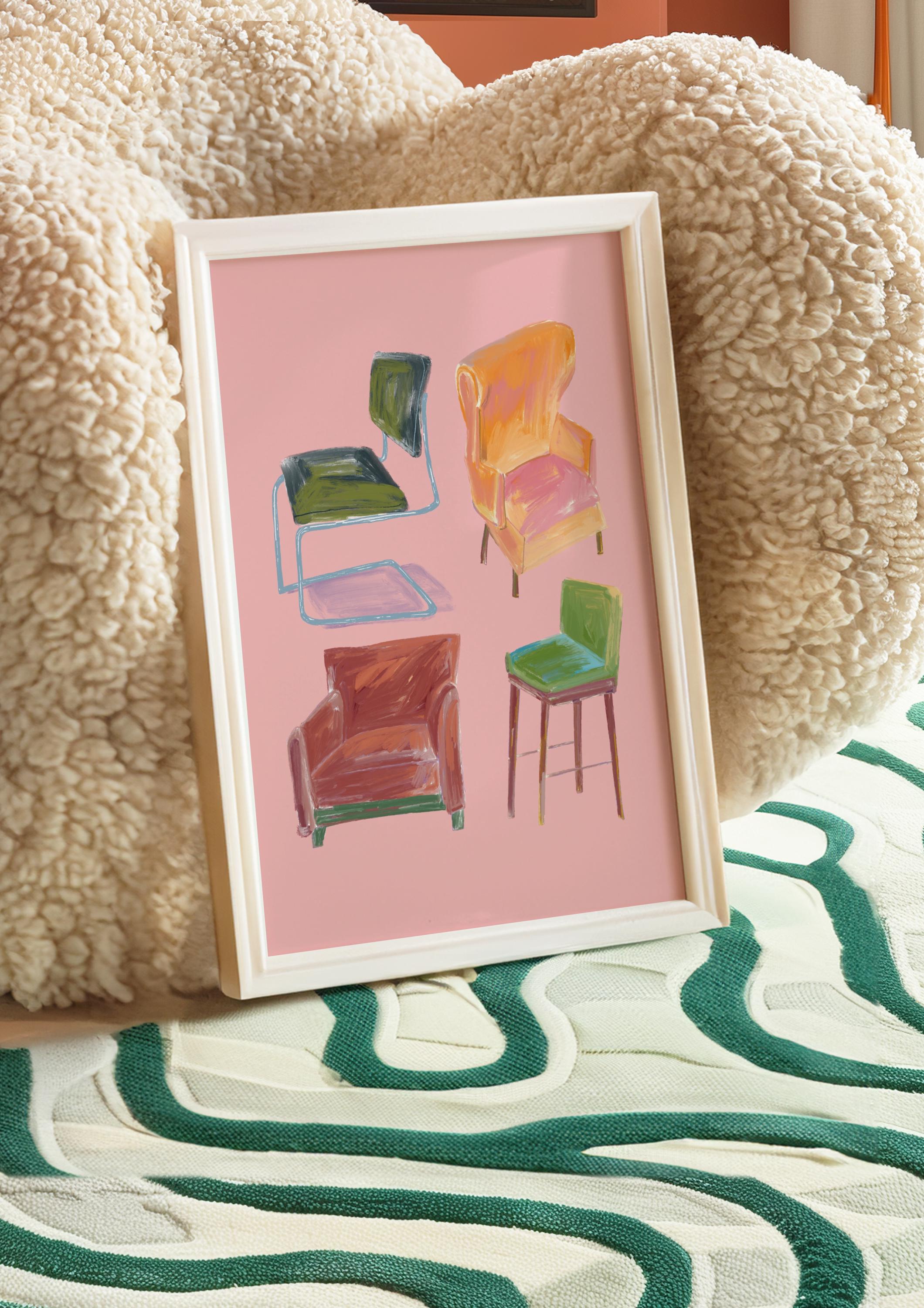 Take a Seat Print - Abstract Chair Wall Art Print - Painterly Bar Stool ...