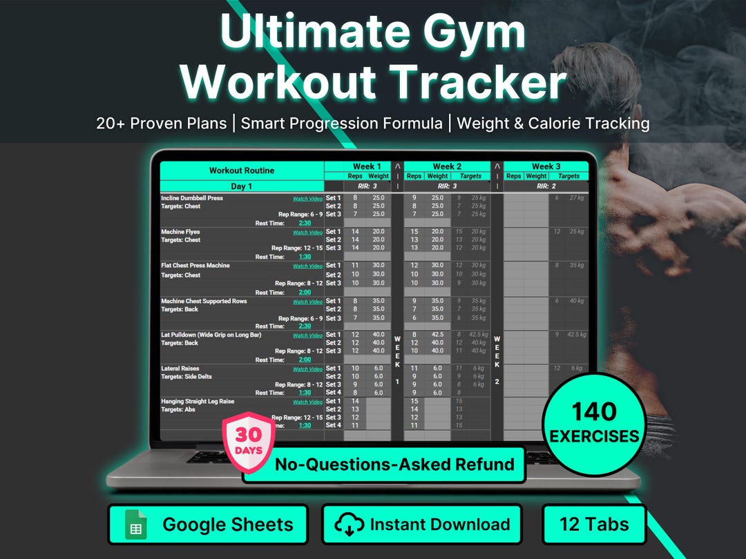 Workout Tracker Google Sheets Exercise Log Fitness Planner Template Gym ...