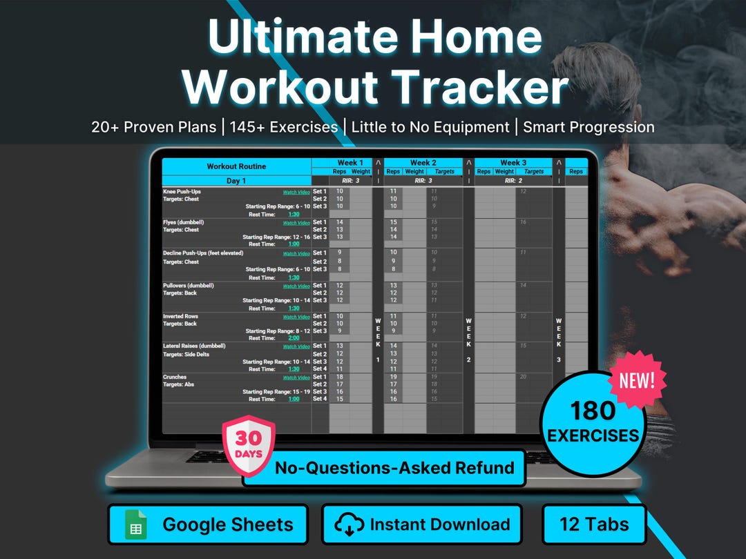 Home Workout Tracker Google Sheets Exercise Log Fitness Planner ...