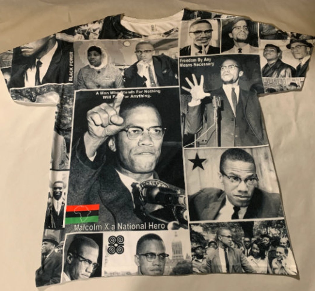 MALCOLM X Photo Collage Shirt Black Panther Party Angela Davis Huey P ...