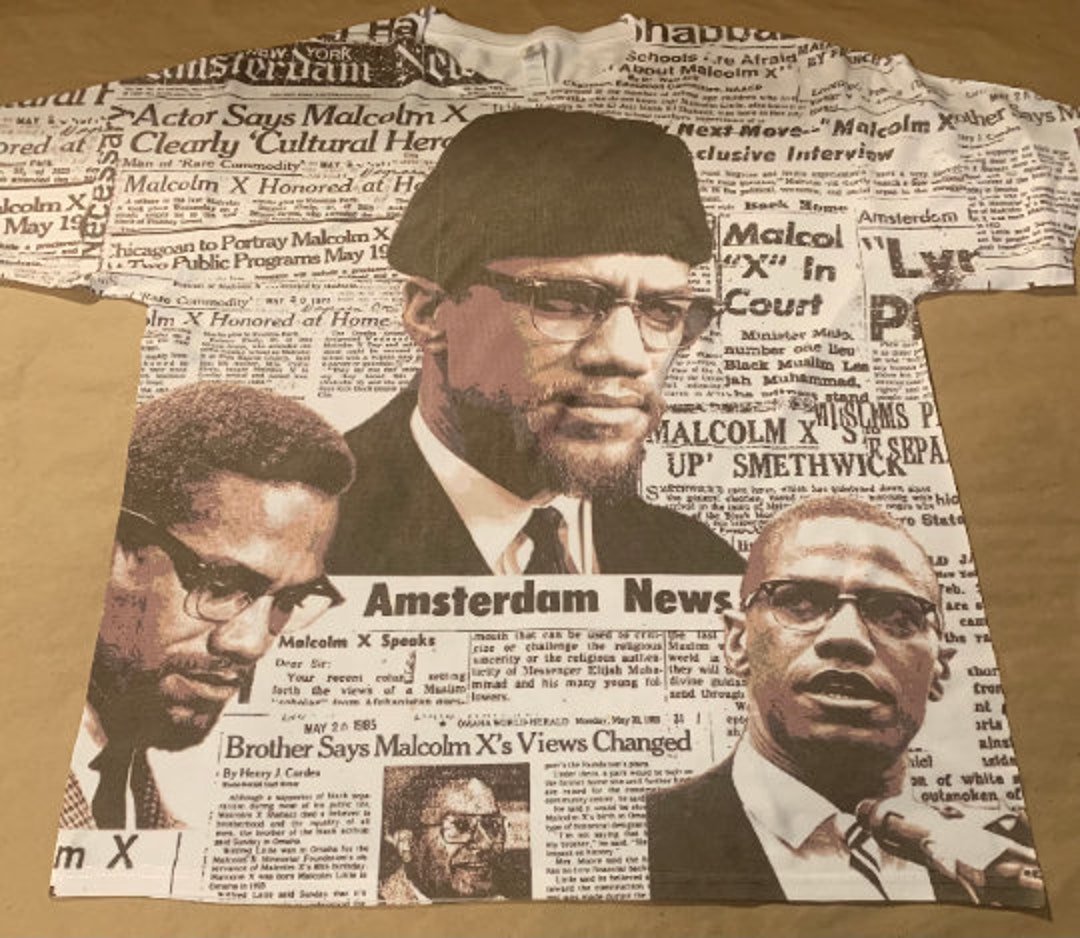 MALCOLM X Newspaper Shirt Black Panther Party Angela Davis Huey P ...