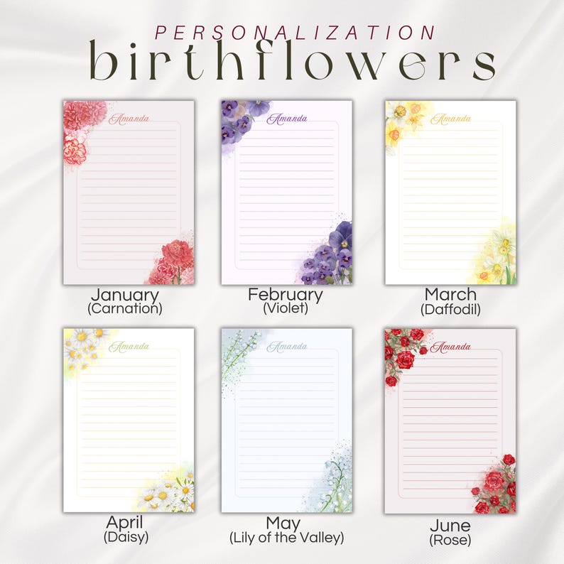 Personalized Birth Flower Notepad, Custom Floral Note Pad, Custom ...