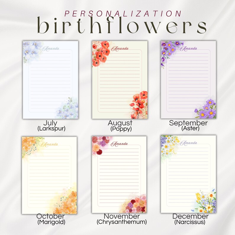 Personalized Birth Flower Notepad, Custom Floral Note Pad, Custom ...