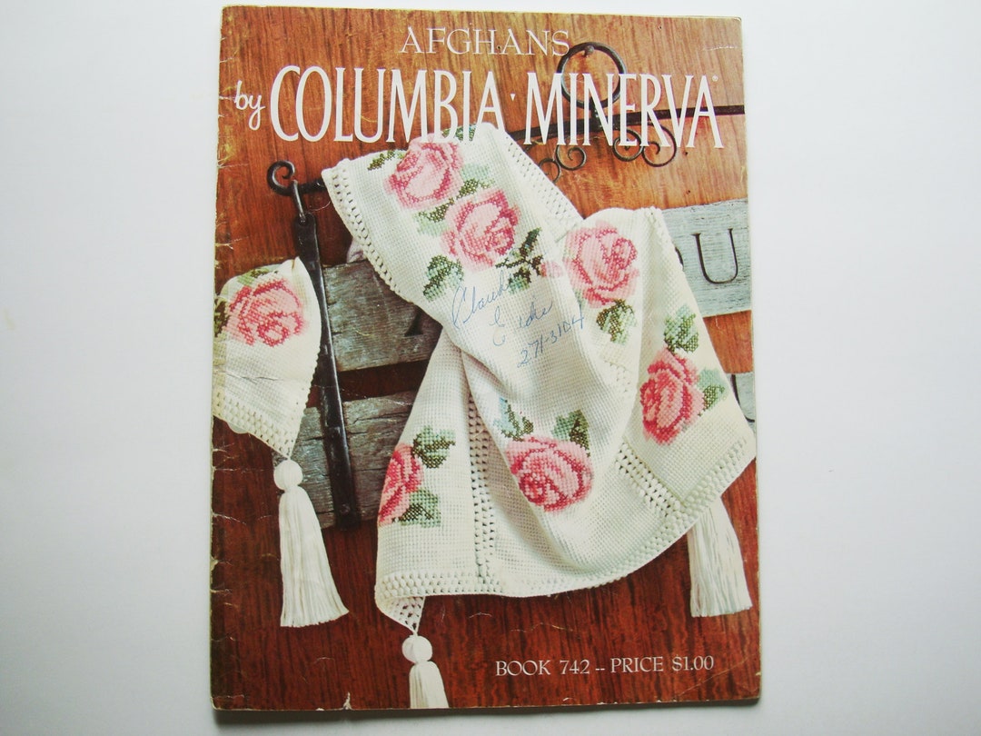 AFGHANS by Columbia Minerva Knit & Crochet Pattern Book 742 Rose Flower ...