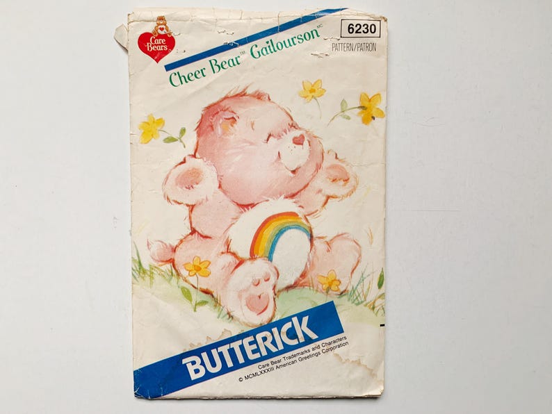 Butterick 6230 Sewing Pattern CHEER BEAR Care Bears Stuffed Toy Size 17 ...
