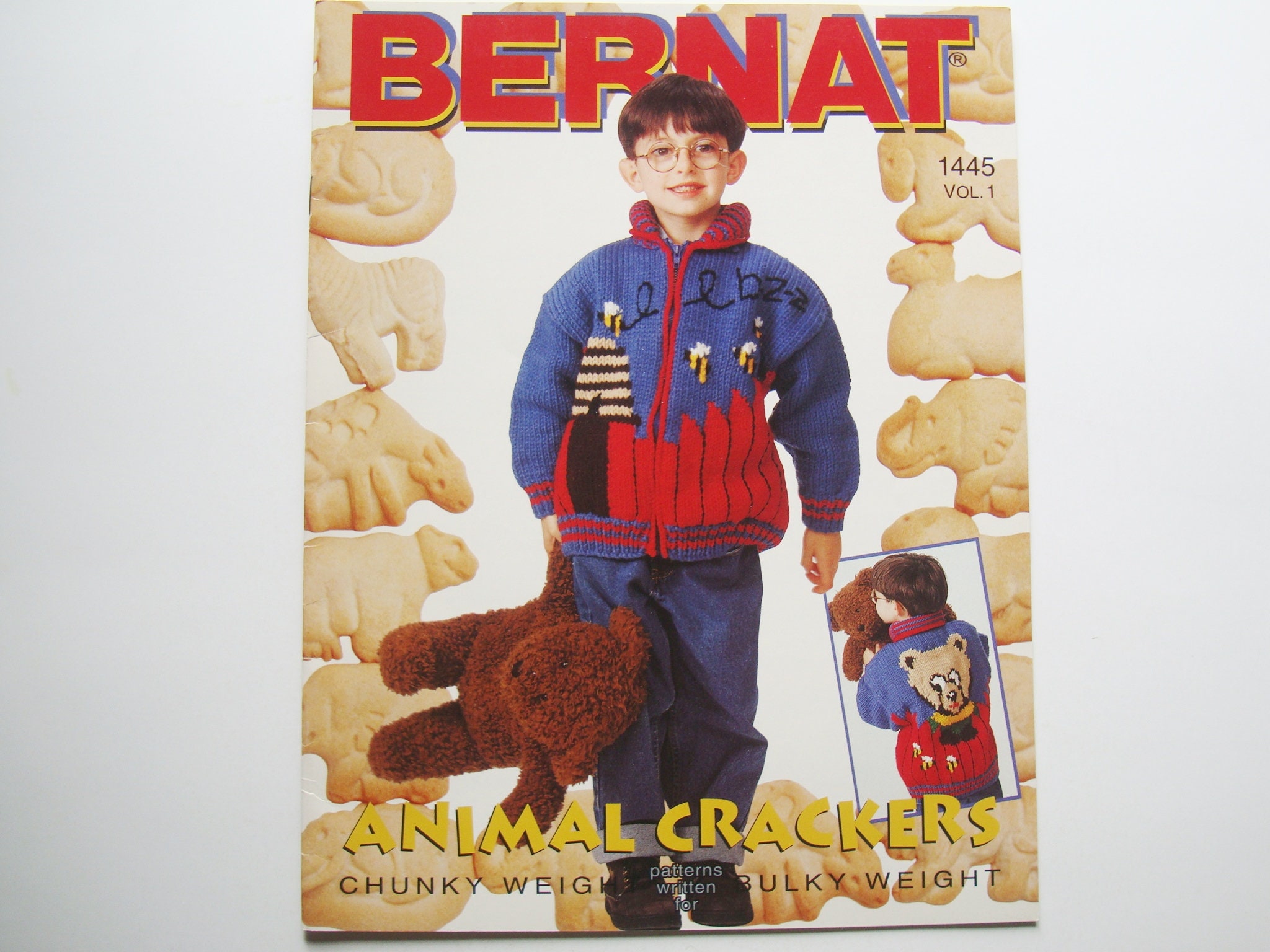 ANIMAL CRACKERS Bernat Knitting Pattern Book 1445 Childrens Sizes 2 4 6 ...